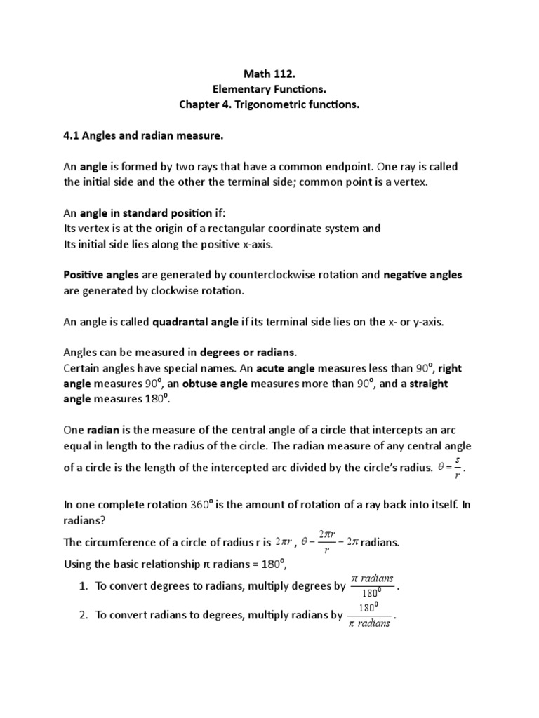 Exploring Trigonometric Functions Through Angles, Radians, The Unit ...