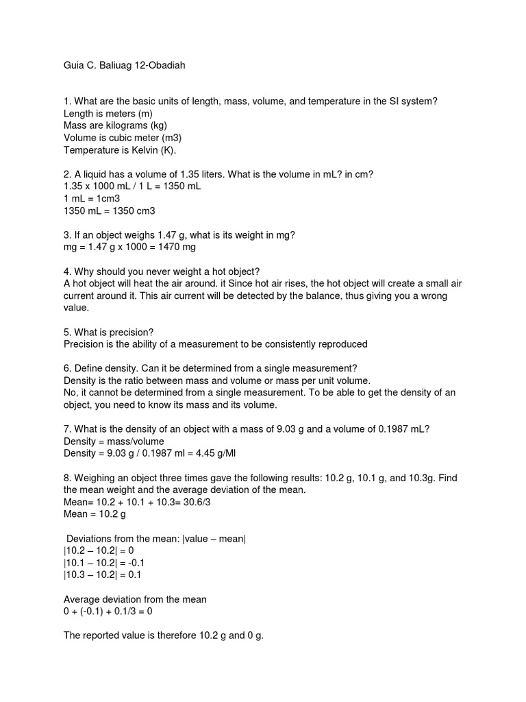 Chem | PDF | Litre | Density