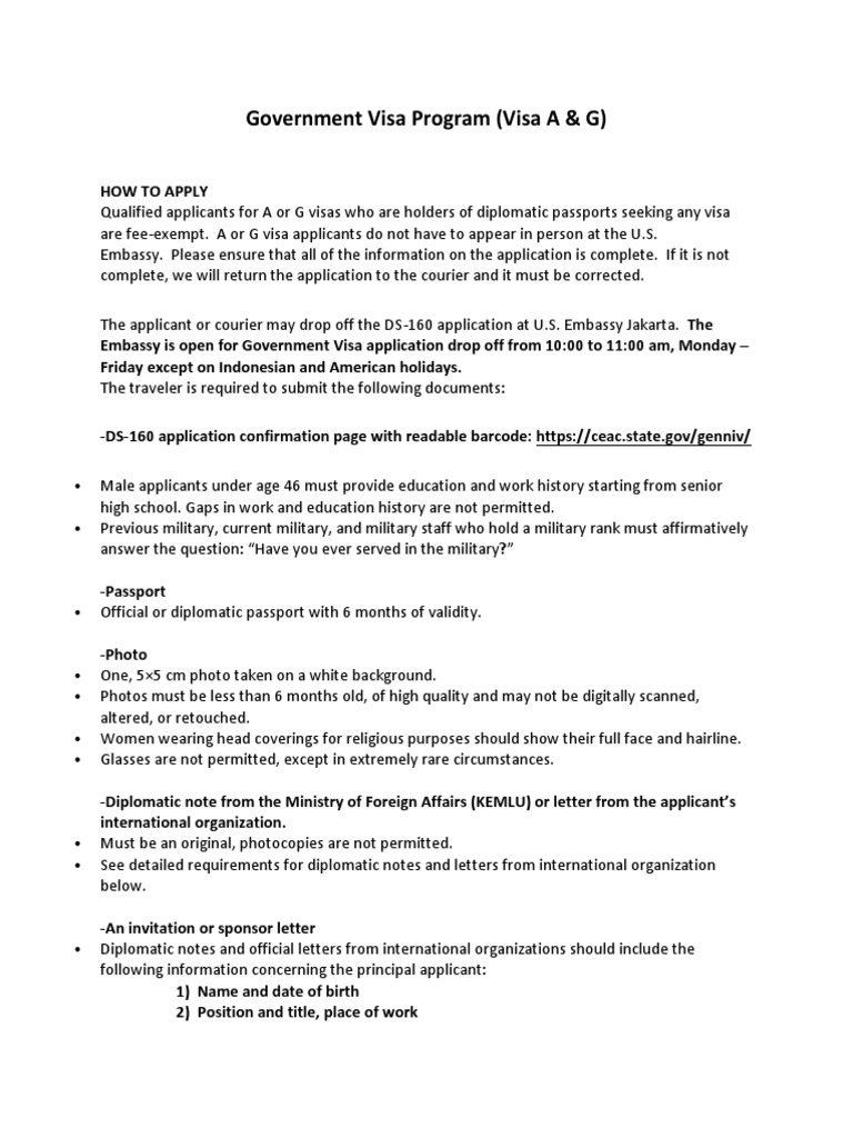 Government Visa A & G Application Guide | PDF | Travel Visa | Passport