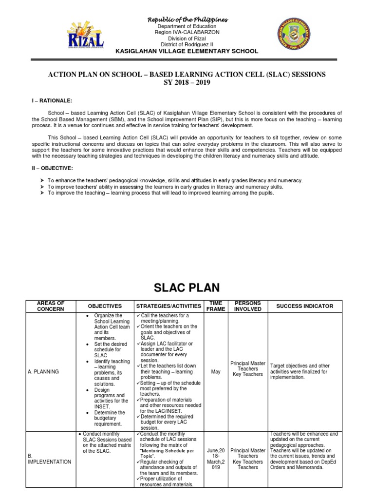 SLAC Action Plan for Teacher Development | PDF | Teachers | Educational ...