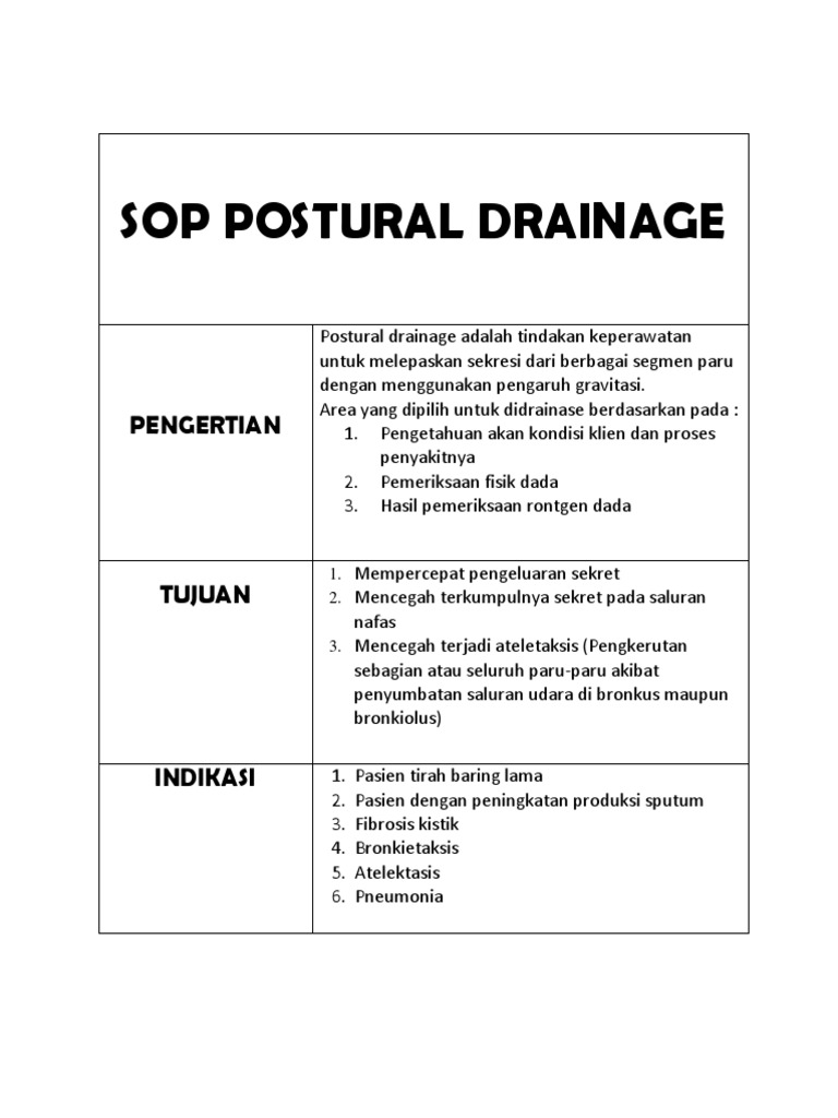 Postural Drainase | PDF | Kajian Bahasa Asing | Kesehatan Holistik