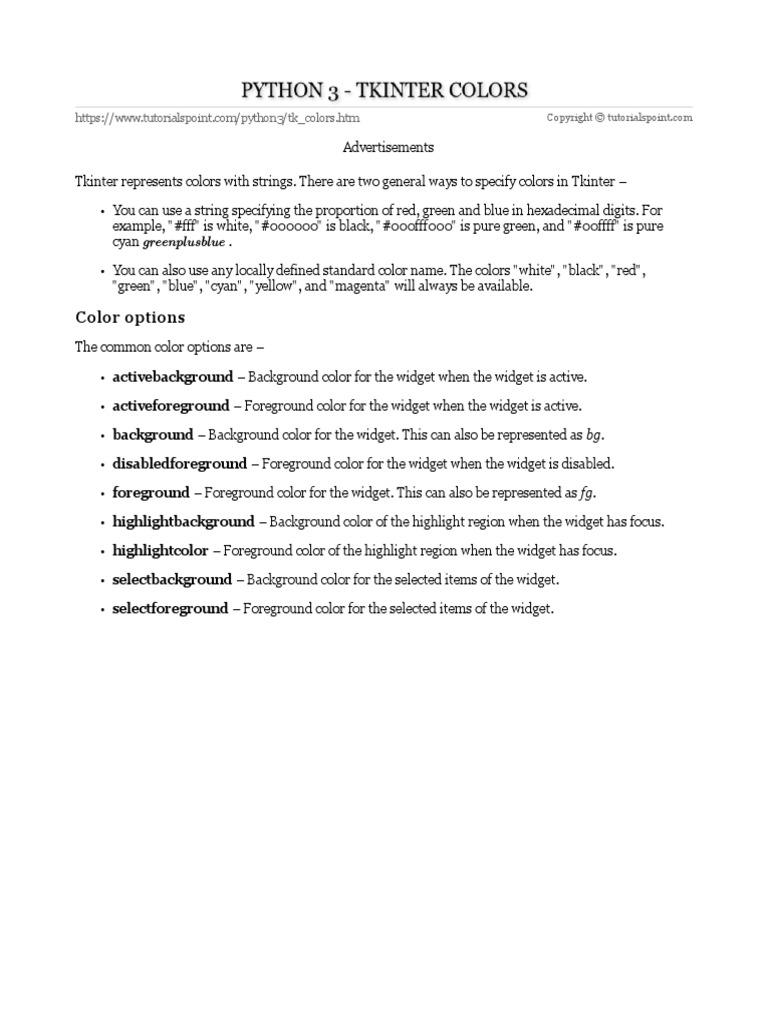 Tkinter Colors