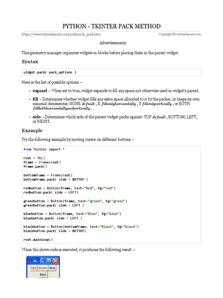 Tkinter Pack Method | PDF | Computers