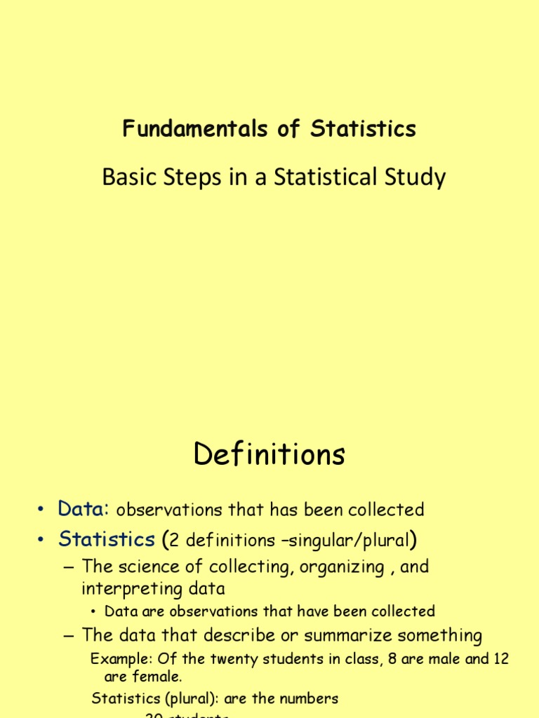 Basic Steps in A Statistical Study: Fundamentals of Statistics | PDF ...