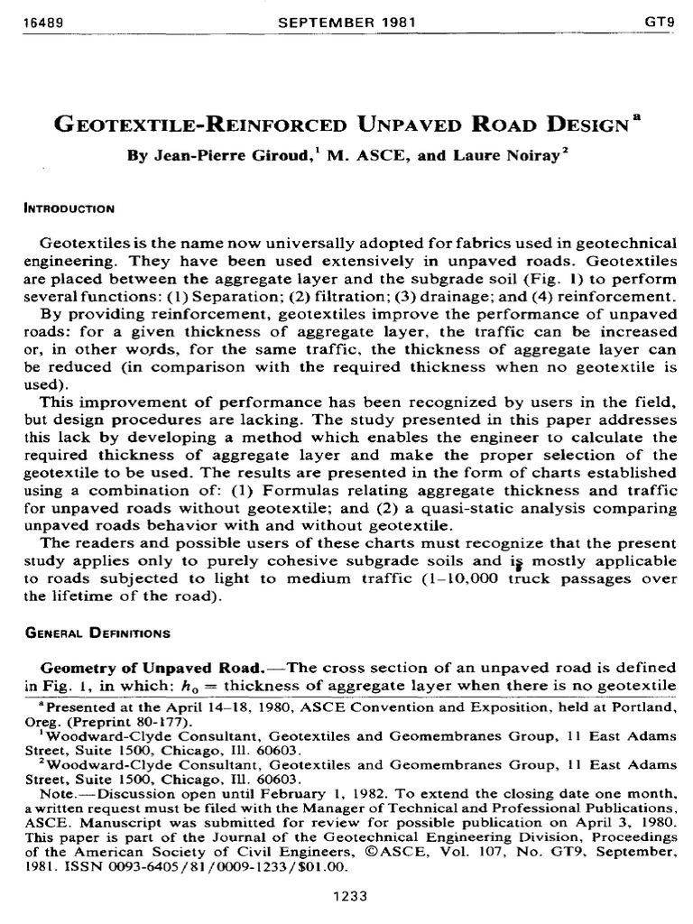 Giroud 1981 and Noiray Unpaved Road Design Corrected OCR | PDF | Tire ...