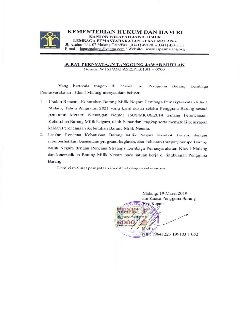 Contoh SPTJM BMN | PDF