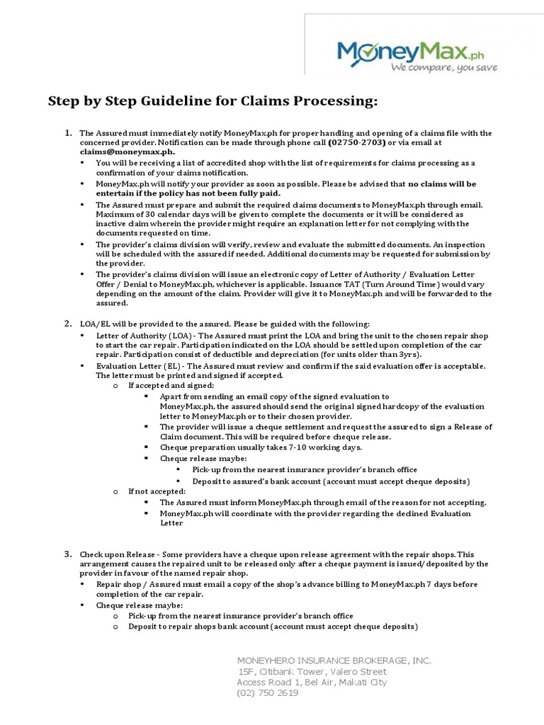 Step by Step Guideline For Claims Processing | PDF | Vehicle Insurance ...