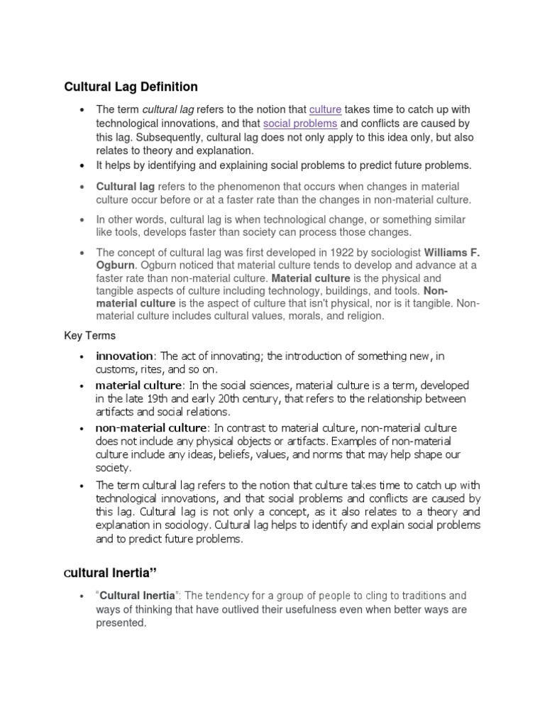 Cultural Lag Definition | PDF | Behavioural Sciences | Psychological ...