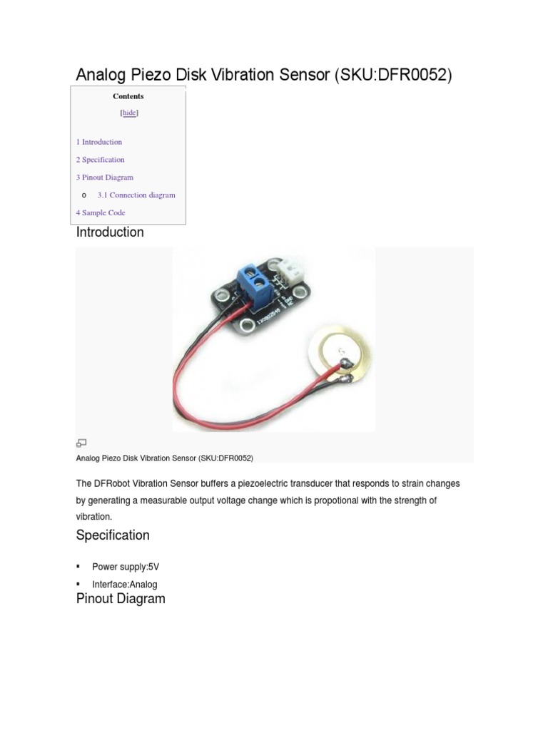 Analog Piezo Disk Vibration Sensor (SKU:DFR0052) : 2 Specification 3 ...