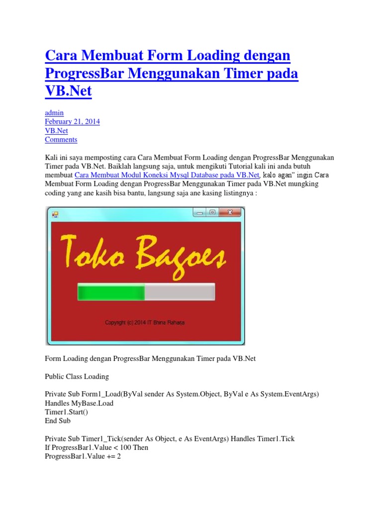 Cara Membuat Form Loading Dengan ProgressBar Menggunakan Timer Pada VB | PDF | Pengelolaan ...