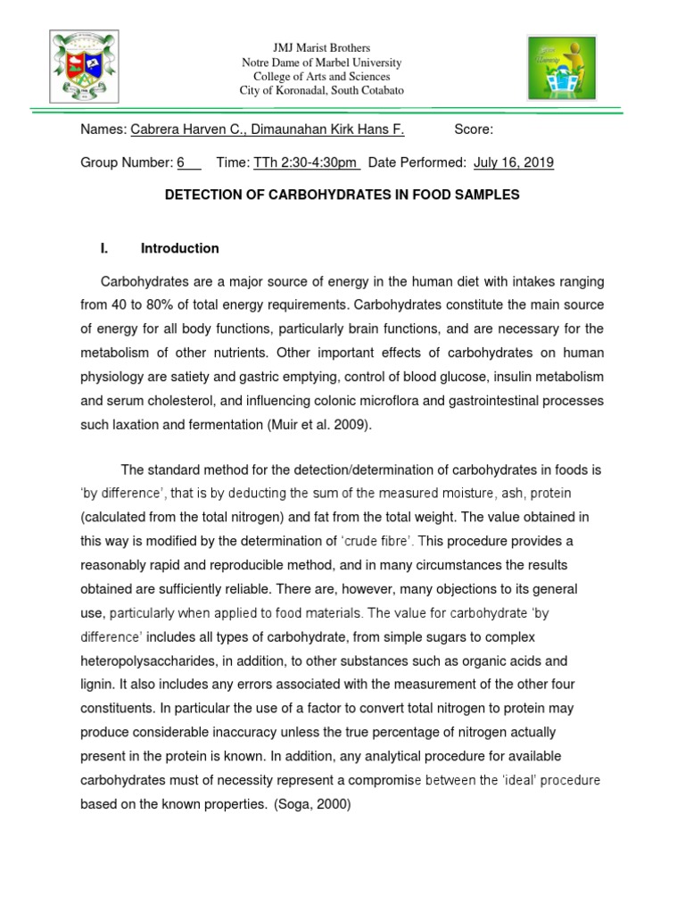 Carbohydrate Test Lab Report 2.2 | PDF | Hydrolysis | Carbohydrates