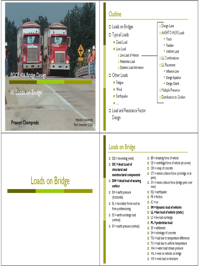 III. Loads On Bridge | PDF | Beam (Structure) | Semi Trailer Truck