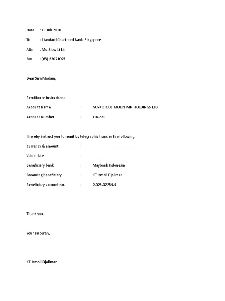 Remittance Instruction to Maybank | PDF | Business | Finance & Money ...