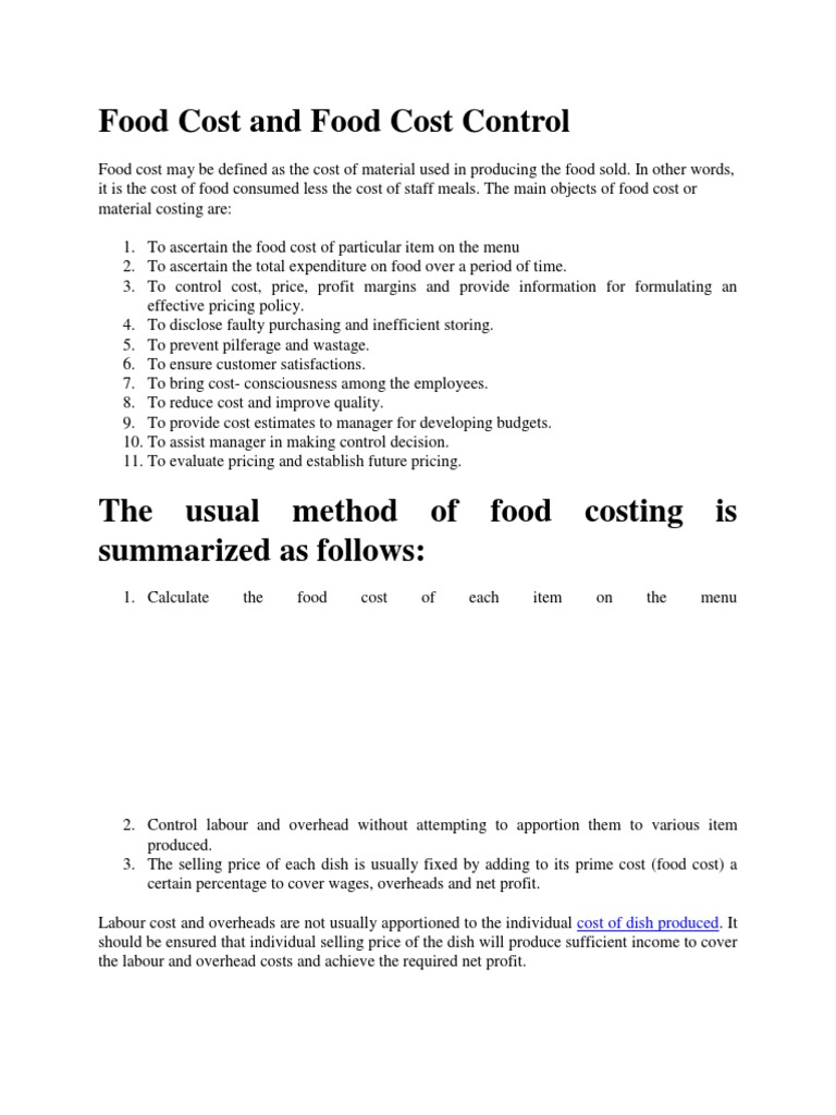 Food Costing Notes | PDF | Cost | Foods