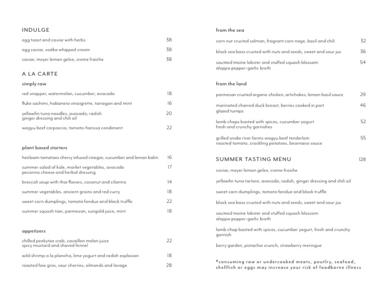 Jean-Georges Philadelphia Dinner Menu | PDF | Salad | Foods