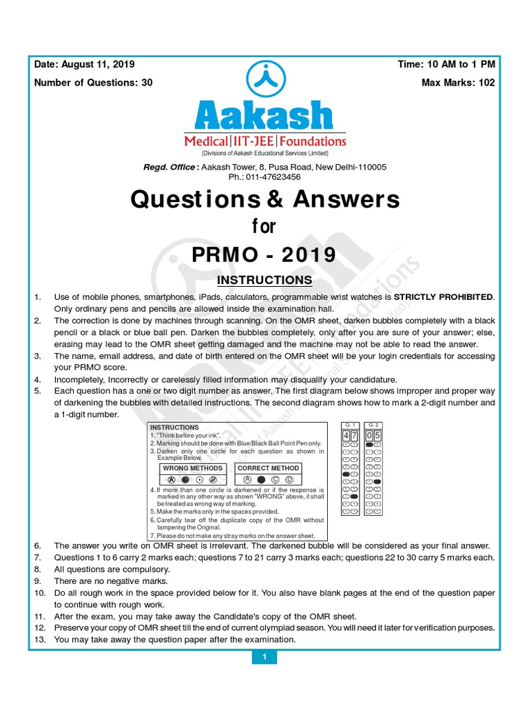 PRMO-2019 (11-08-2019) - Qs & Ans | PDF | Geometry | Mathematical Concepts