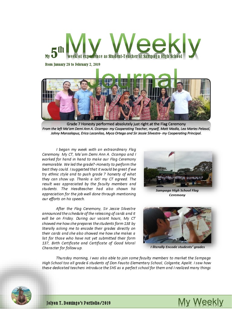 My Weekly Journal: My Week of Experience As Student-Teacher at Sampaga ...