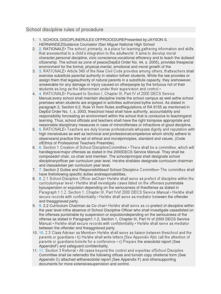 School Discipline Rules of Procedure | Download Free PDF | Juvenile ...