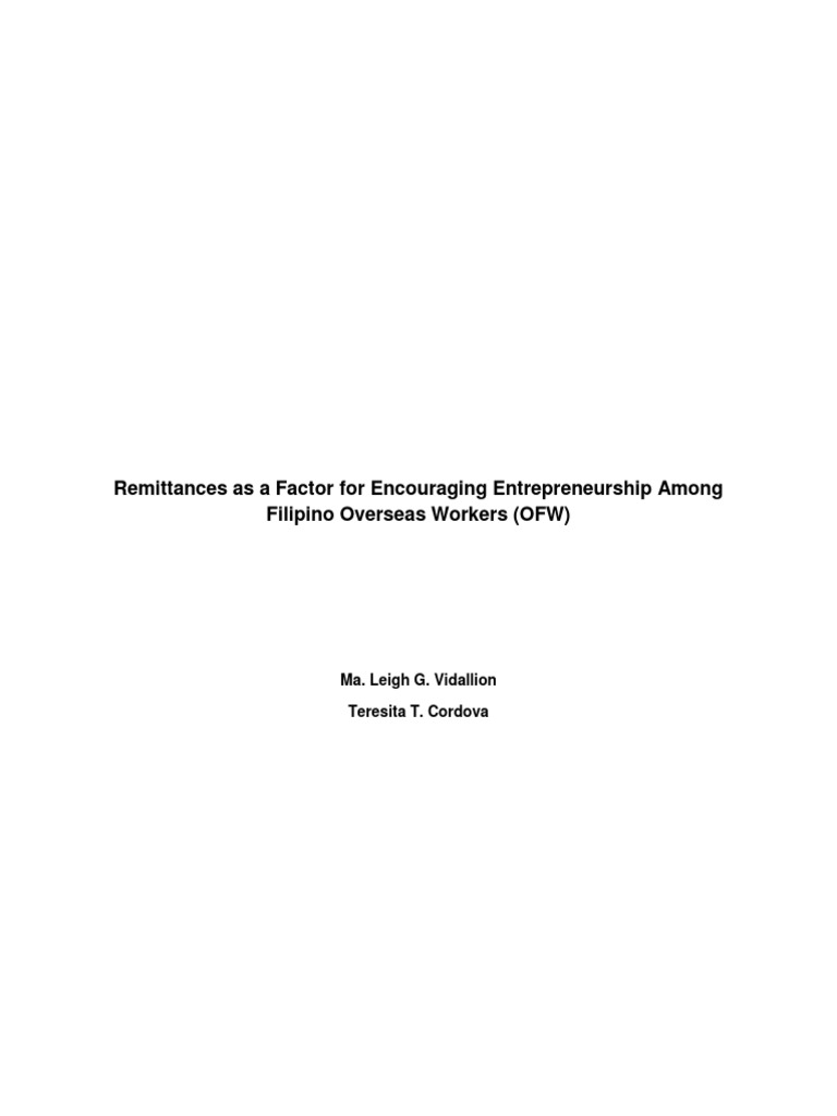 Remittances As A Factor For Encouraging Entrepreneurship Among Filipino ...