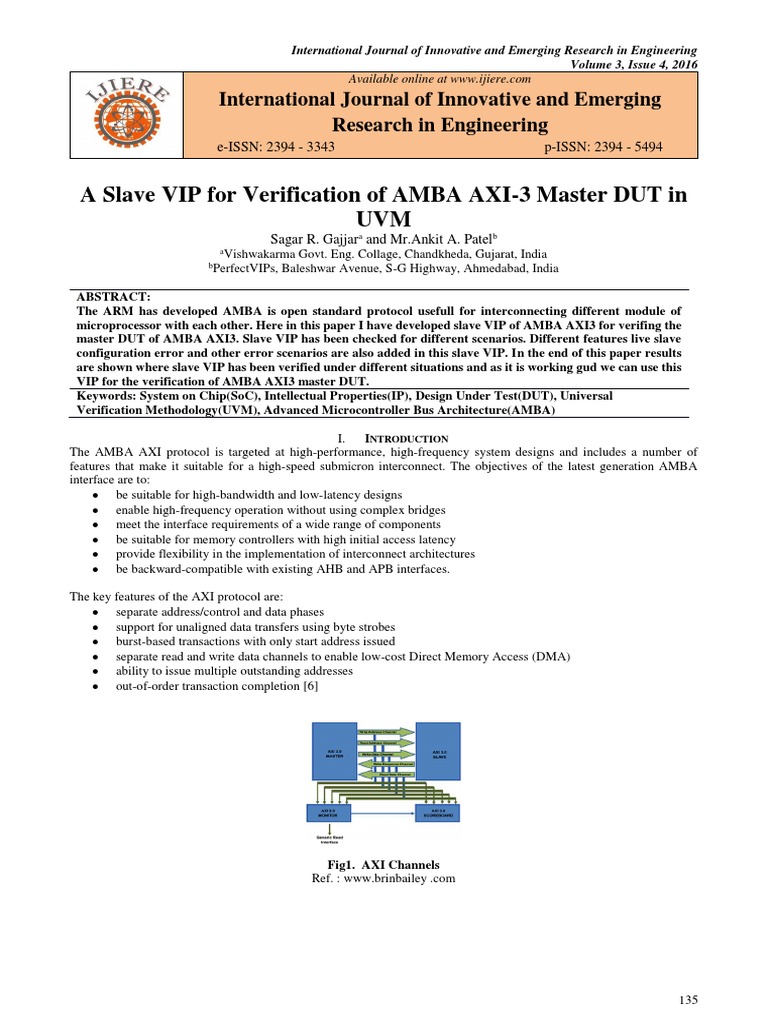 A Slave VIP For Verification of AMBA AXI-3 Master DUT in UVM | PDF ...