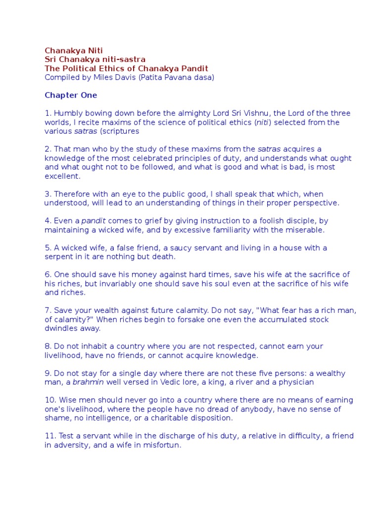 Chapter One: Chanakya Niti Sri Chanakya Niti-Sastra The Political ...
