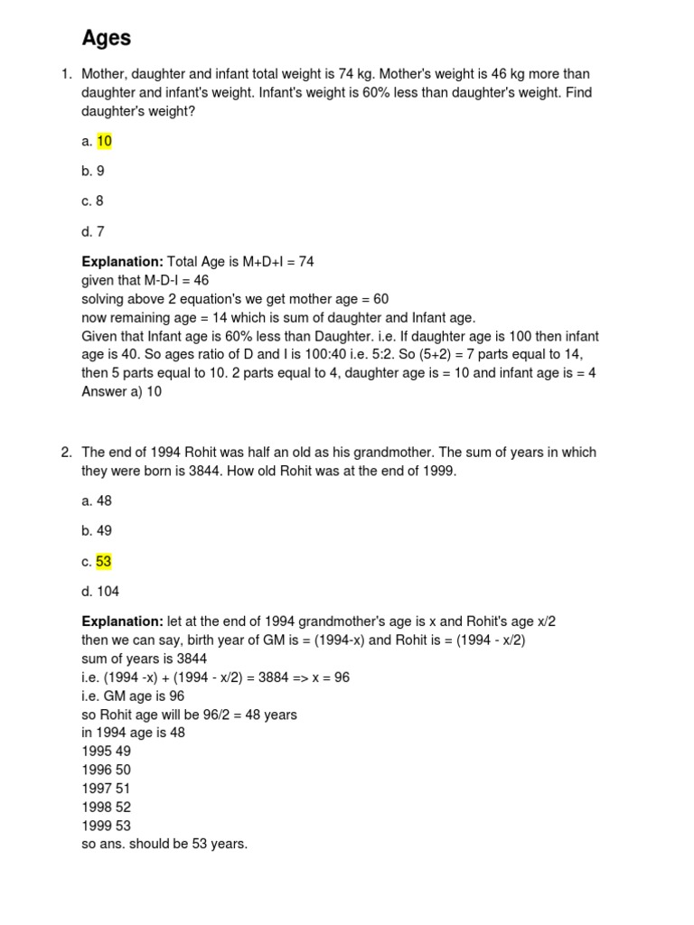 Ages | PDF | Teaching Mathematics