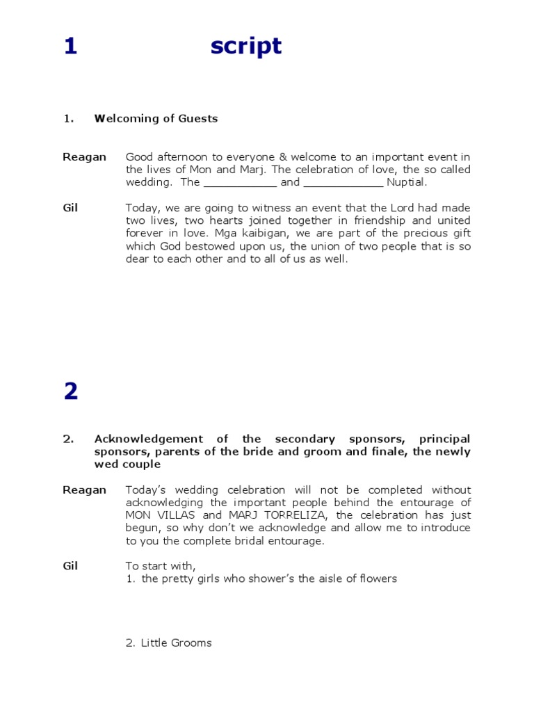 1 Script: 1. Welcoming of Guests Reagan | Download Free PDF | Wedding ...