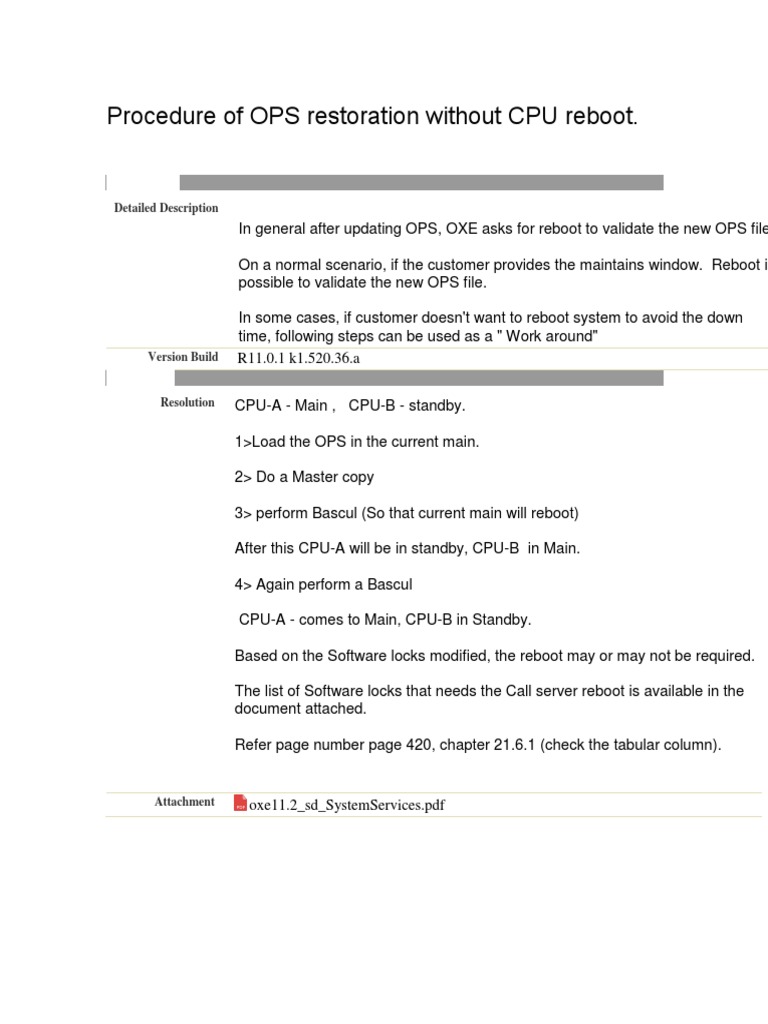 Procedure of OPS Restoration Without CPU Reboot | PDF | Finance & Money ...