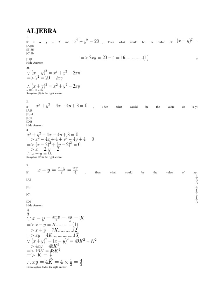 Algebra Questions | PDF | Group (Mathematics) | Slope