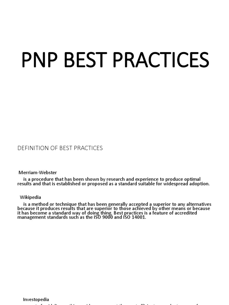 PNP Best Practices | PDF | Evaluation | Business
