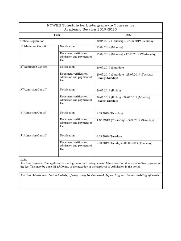 NCWEB 2019-2020 Undergraduate Schedule | PDF