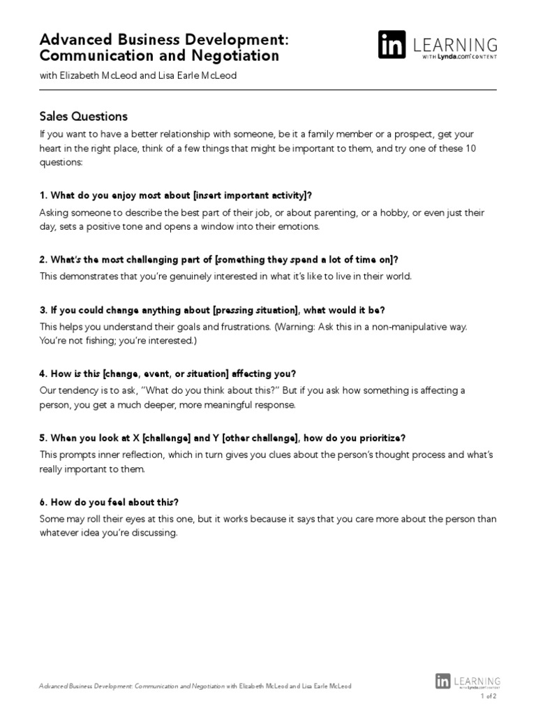 10 Sales Questions | PDF | Negotiation | Cognitive Science