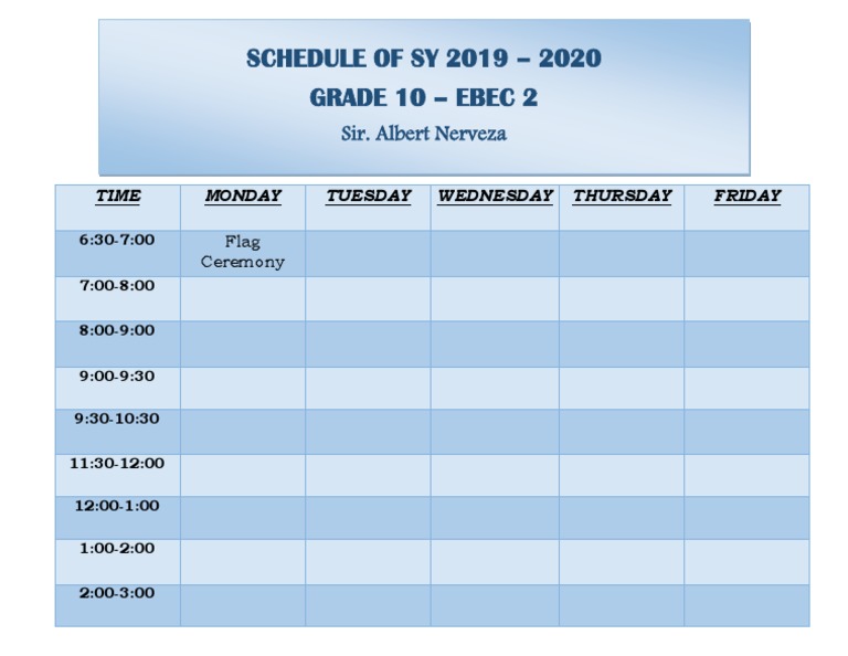 Grade 10 Schedule | PDF | Sports & Recreation | Cooking, Food & Wine