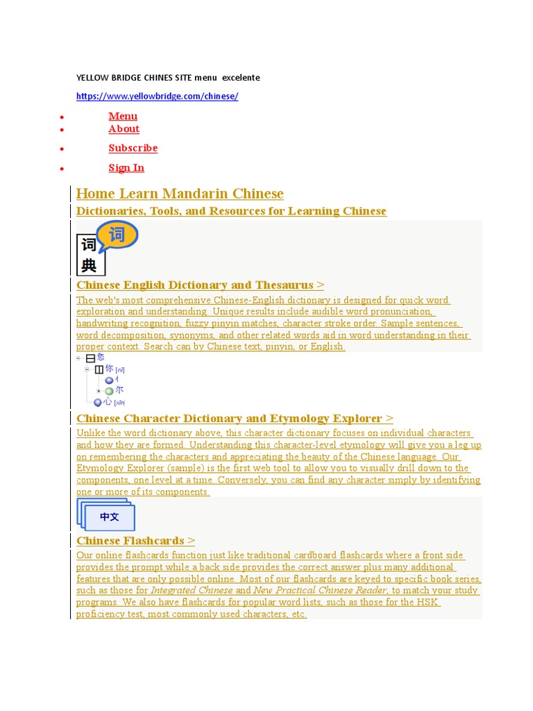 Yellow Bridge Chinese Learning Tools | PDF | Pinyin | Chinese Characters