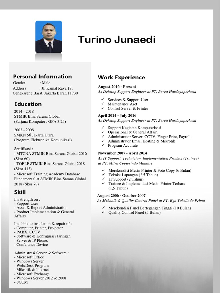 Turino Junaedi: Personal Information Work Experience | PDF | Media Technology | System Software