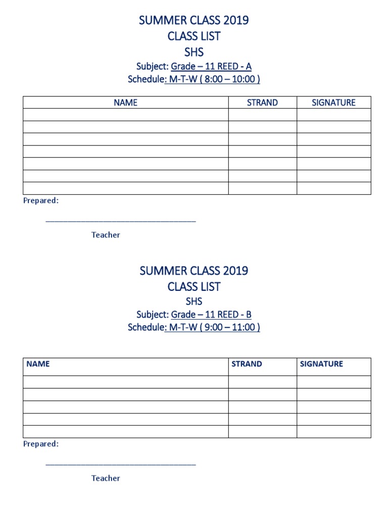 SUMMER CLASS List 2019 | PDF