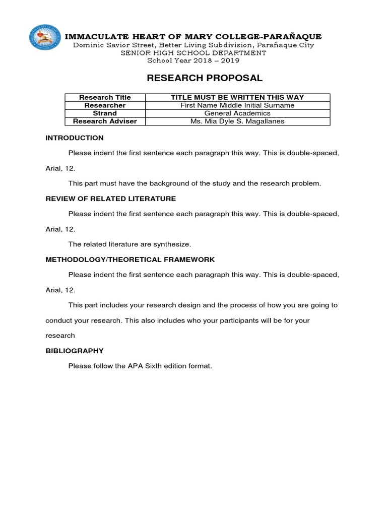Research Proposal for Senior High School | PDF