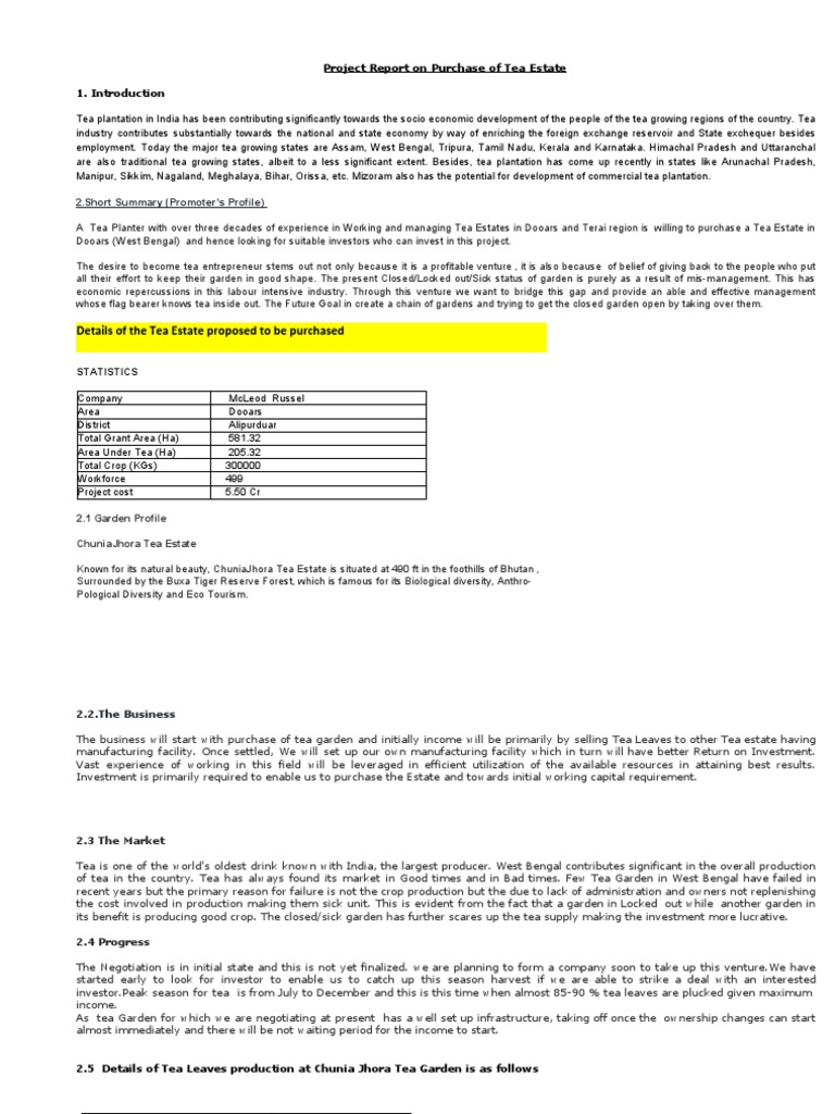Details of The Tea Estate Proposed To Be Purchased: 2.short Summary ...