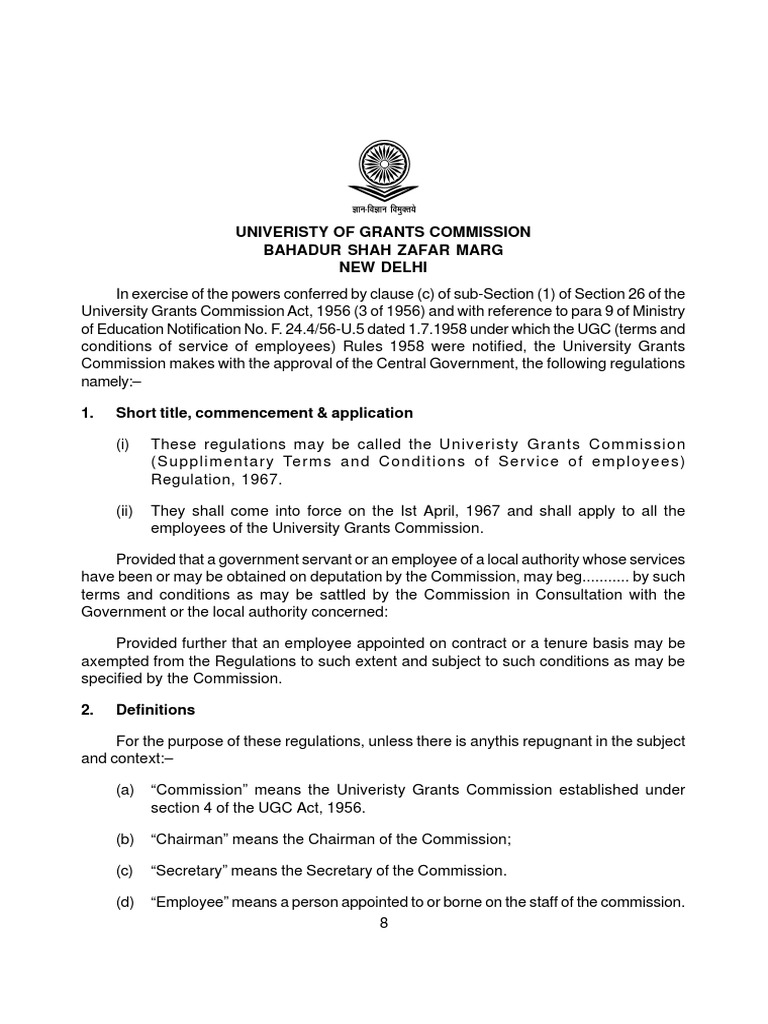 UGC Employee Service Regulations Overview | PDF | Pension | Oath Of Office