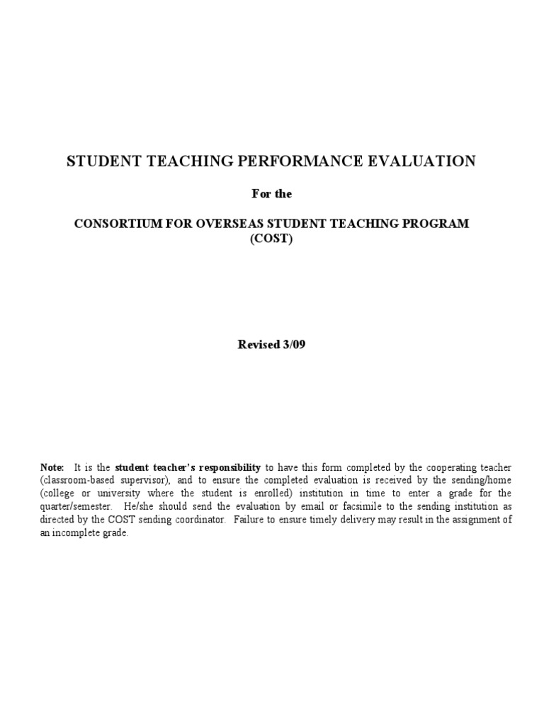 CPSP COST Final Evaluation Forms | PDF | Educational Assessment | Learning