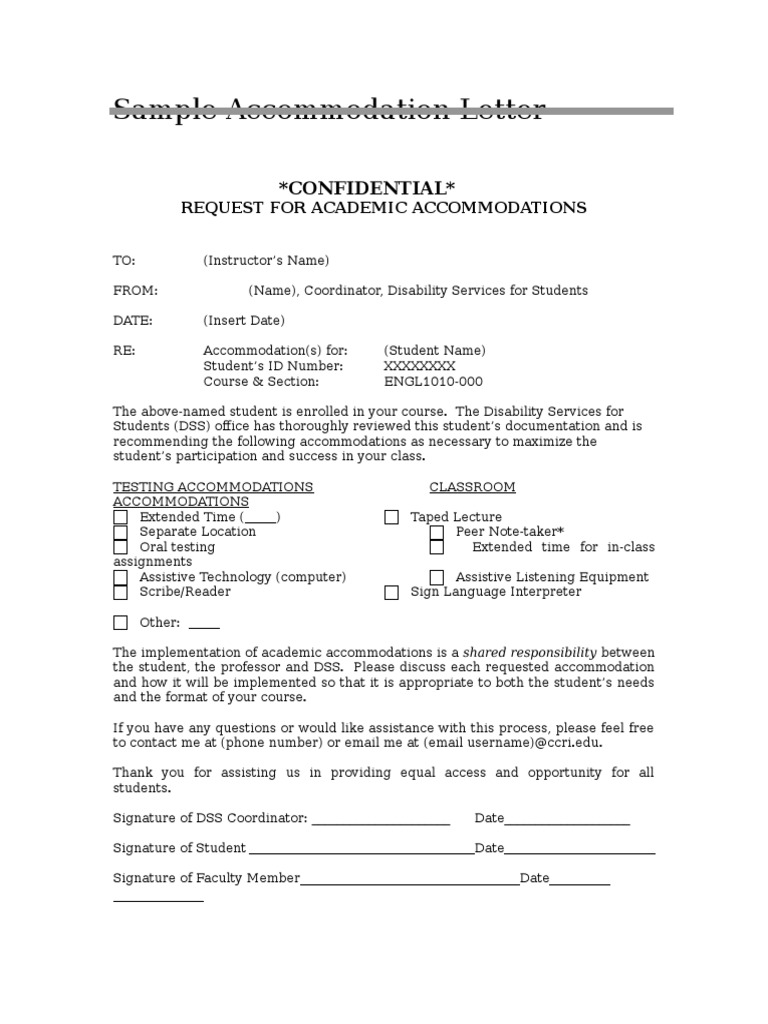 Sample Academic Accommodation Letter | PDF