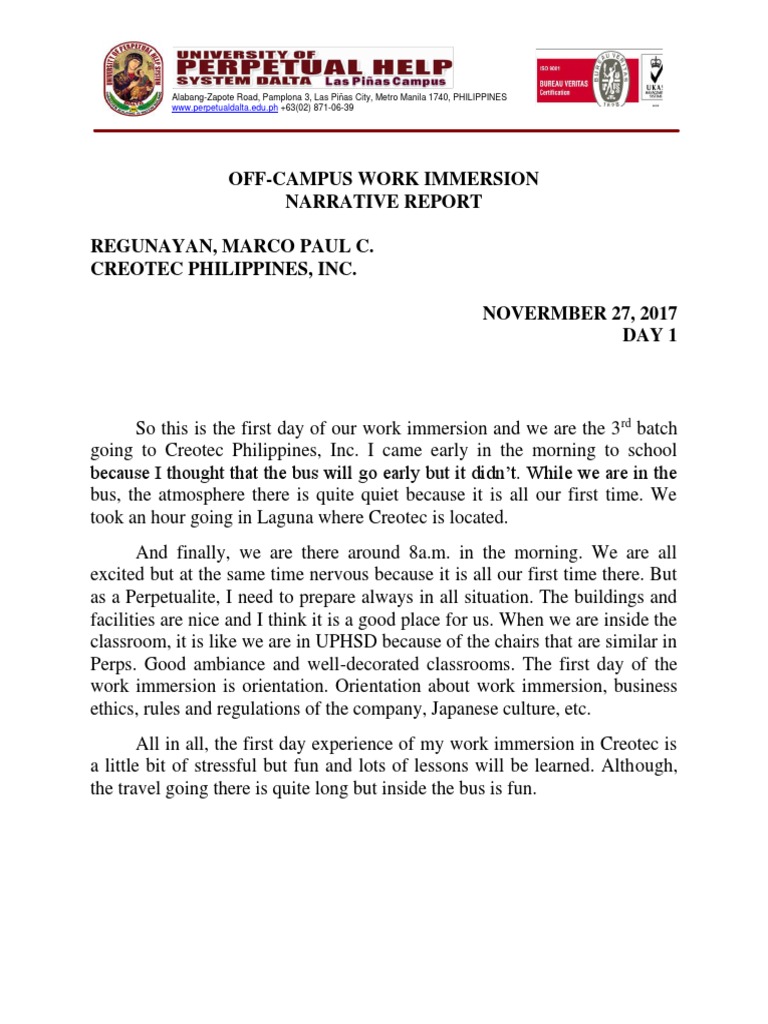 Creotec Narrative Report | PDF | Behavior Modification | Cognition