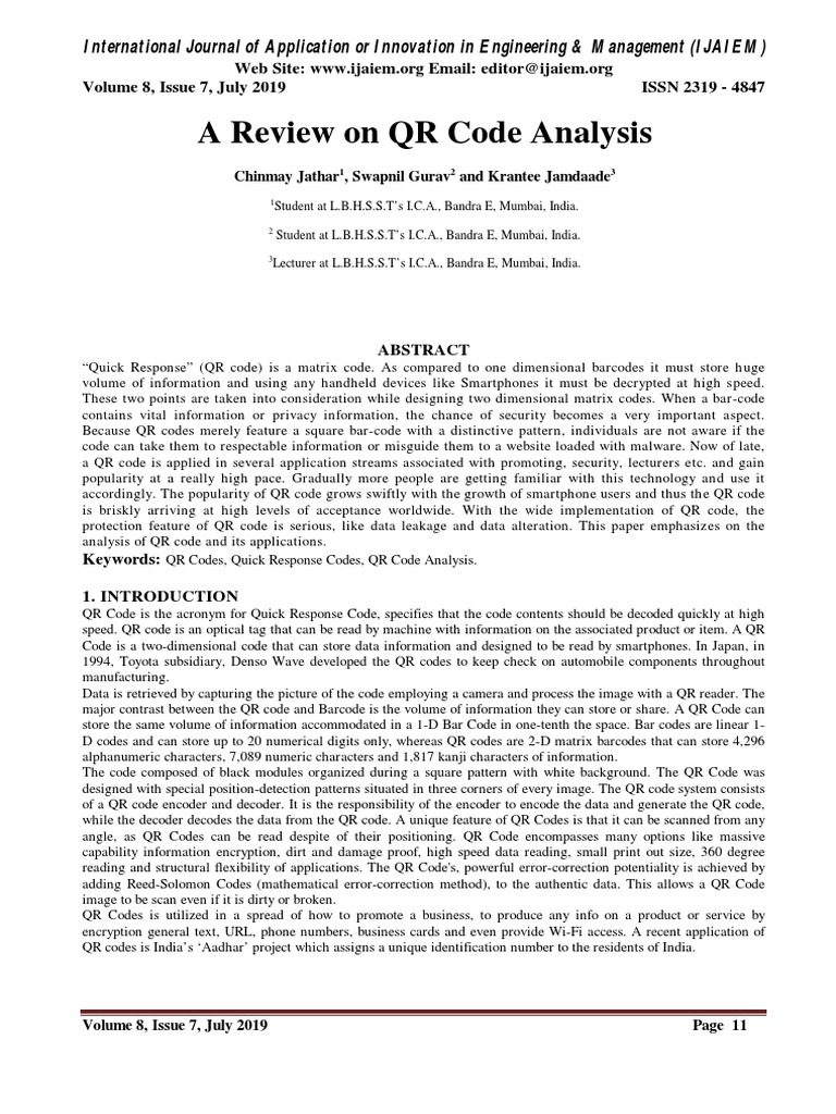 A Review On QR Code Analysis | PDF | Qr Code | Barcode