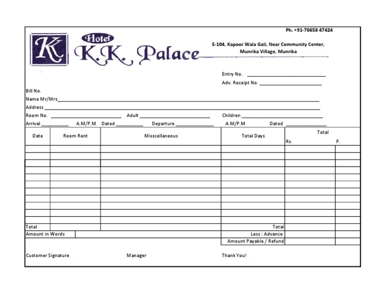 Hotel Bill Sample | PDF