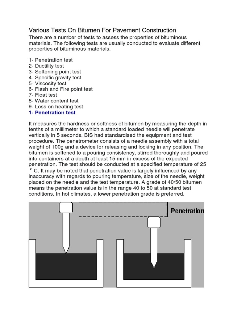 Various Tests On Bitumen For Pavement Construction | PDF | Asphalt ...