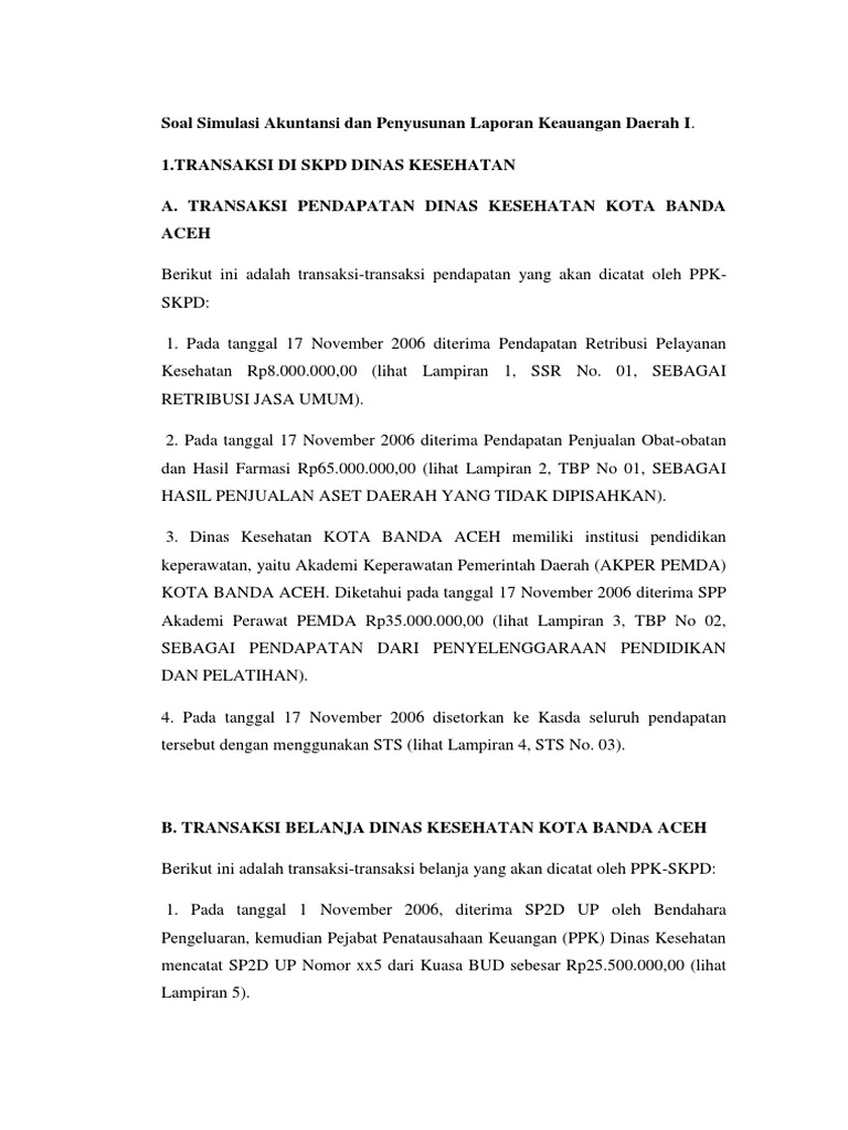 Soal Simulasi Akuntansi Dan Penyusunan Laporan Keauangan Daerah I BU DWI | PDF