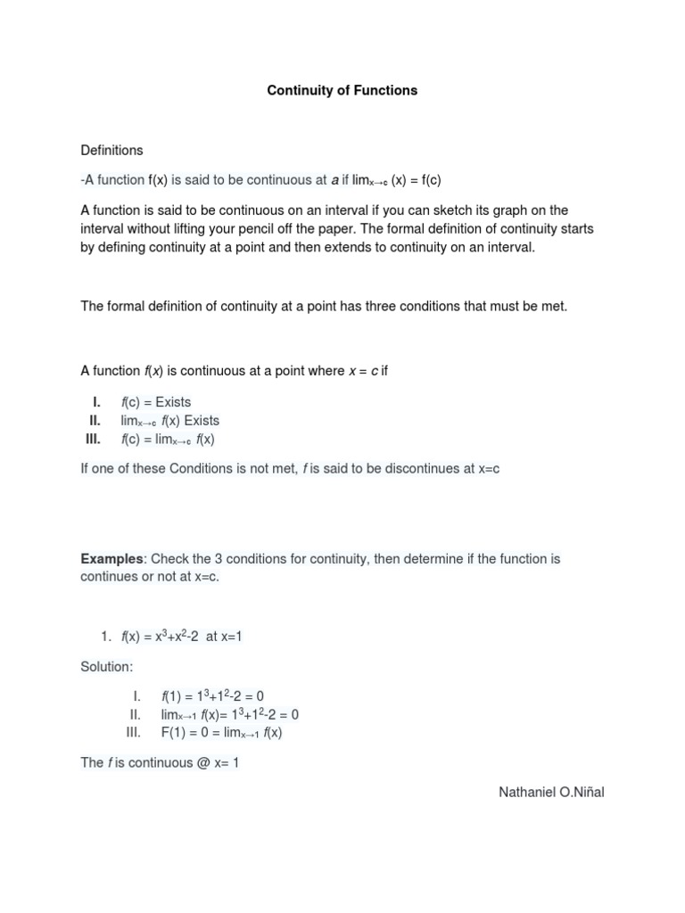 Continuity of Functions Guide | PDF | Continuous Function | Function ...