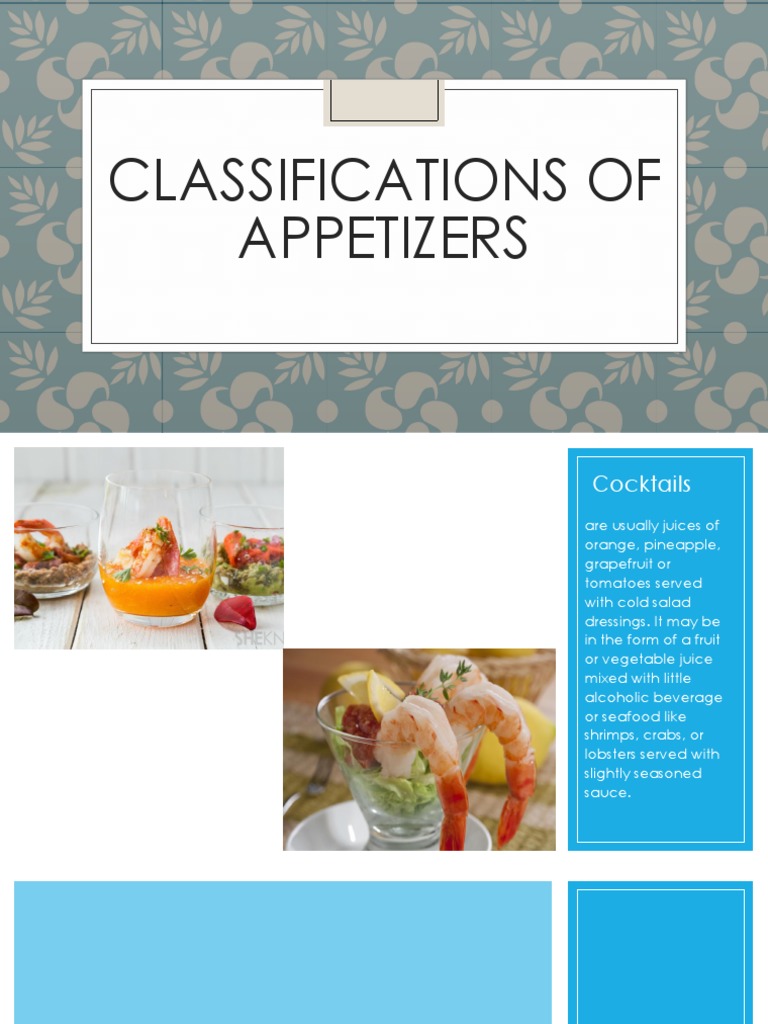 Types of Cocktail Appetizers | PDF | Cooking, Food & Wine