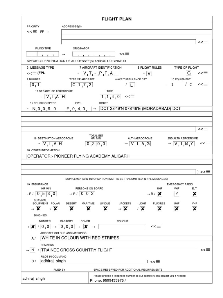 Flight Plan for Trainee Pilots | PDF | Transport Safety | Aviation Safety