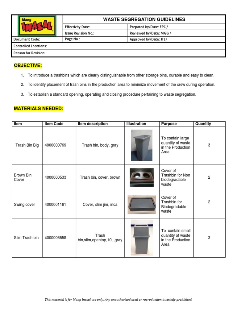 Mang Inasal Waste Segregation Guide | PDF | Biodegradation | Waste